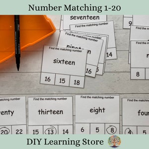 Number Matching 1-20 Task Box Activity Set- Montessori Learning Toy for ...