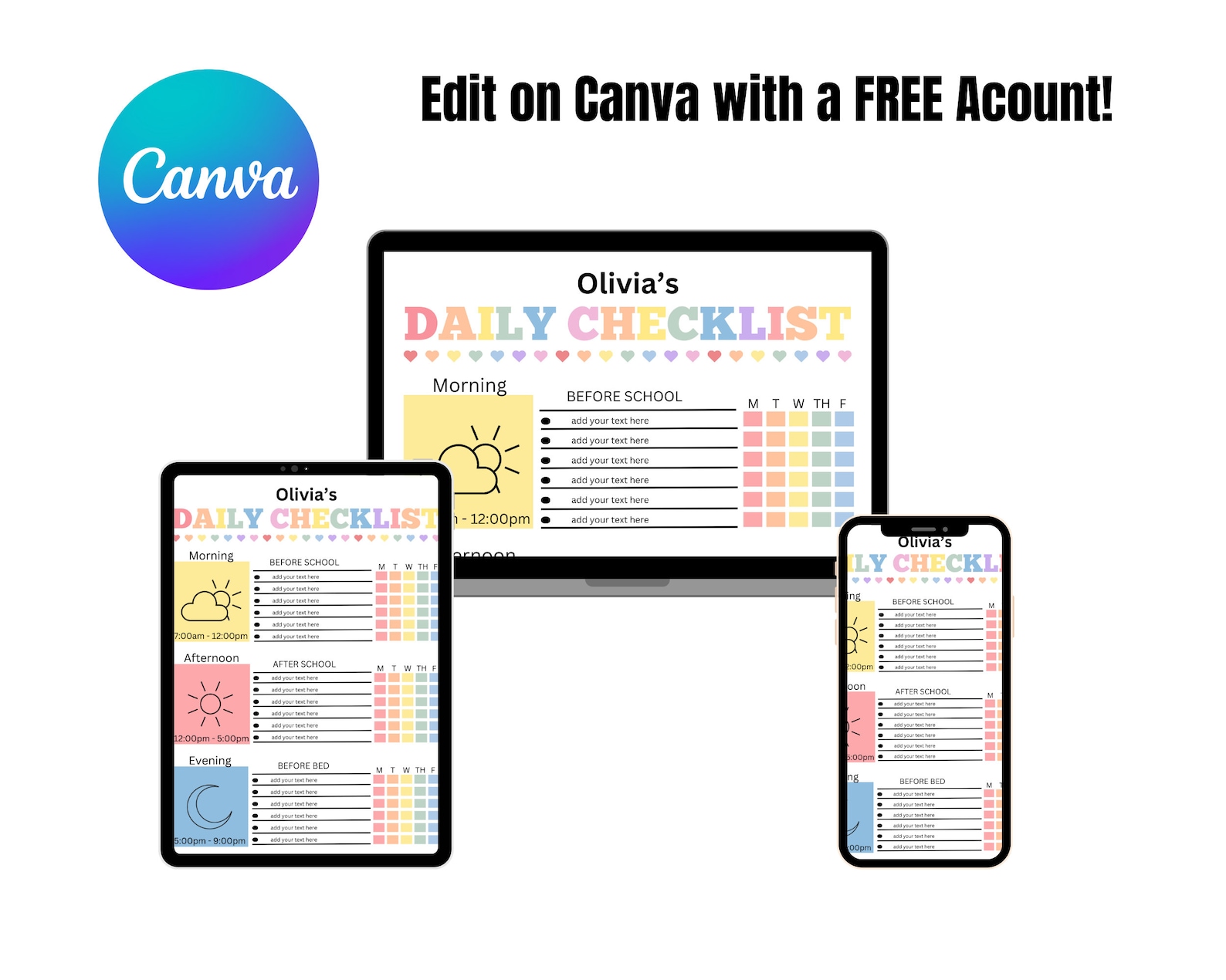 Editable Kids Daily Routine Planner - Morning, Afternoon, Evening ...