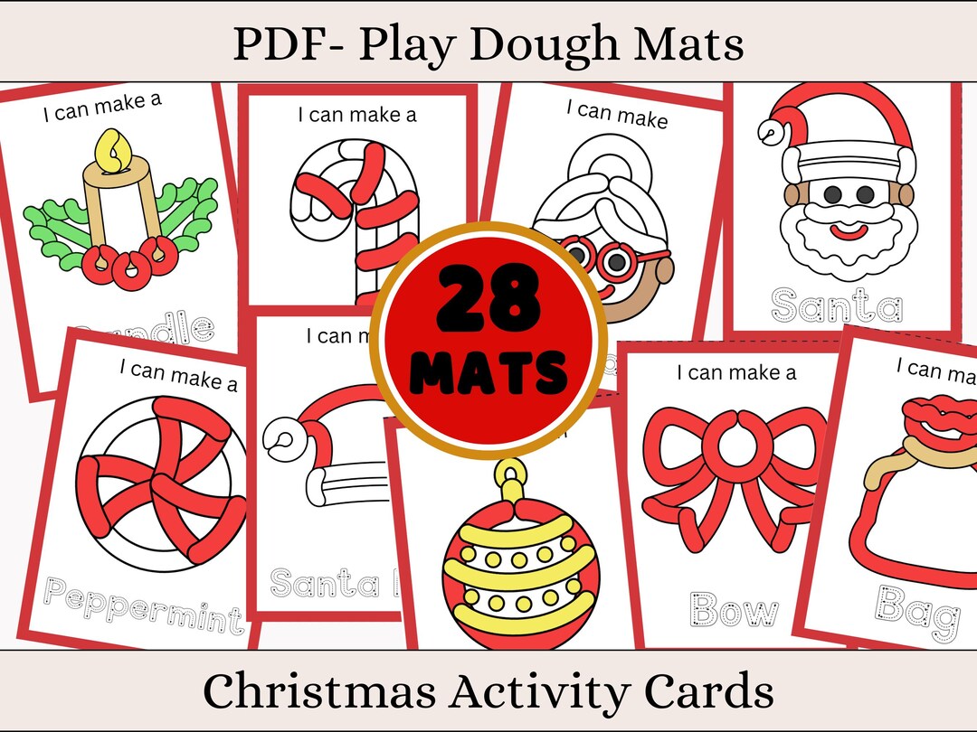 Christmas Playdough Mats- 28 Visual Cards- Preschool, Kindergarten, 1st ...