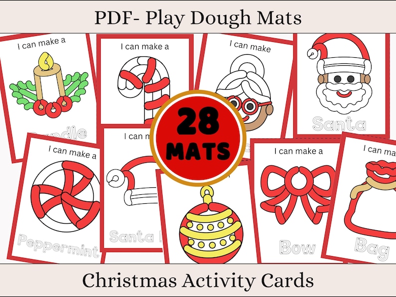 Christmas Playdough Mats- 28 Visual Cards- Preschool, Kindergarten, 1st ...