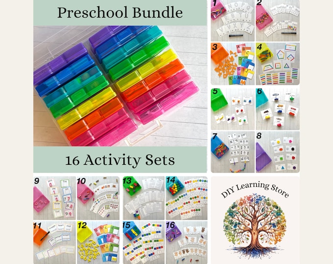 Preschool Activity Bundle- 16 Task Box Learning Activities and Carrying ...