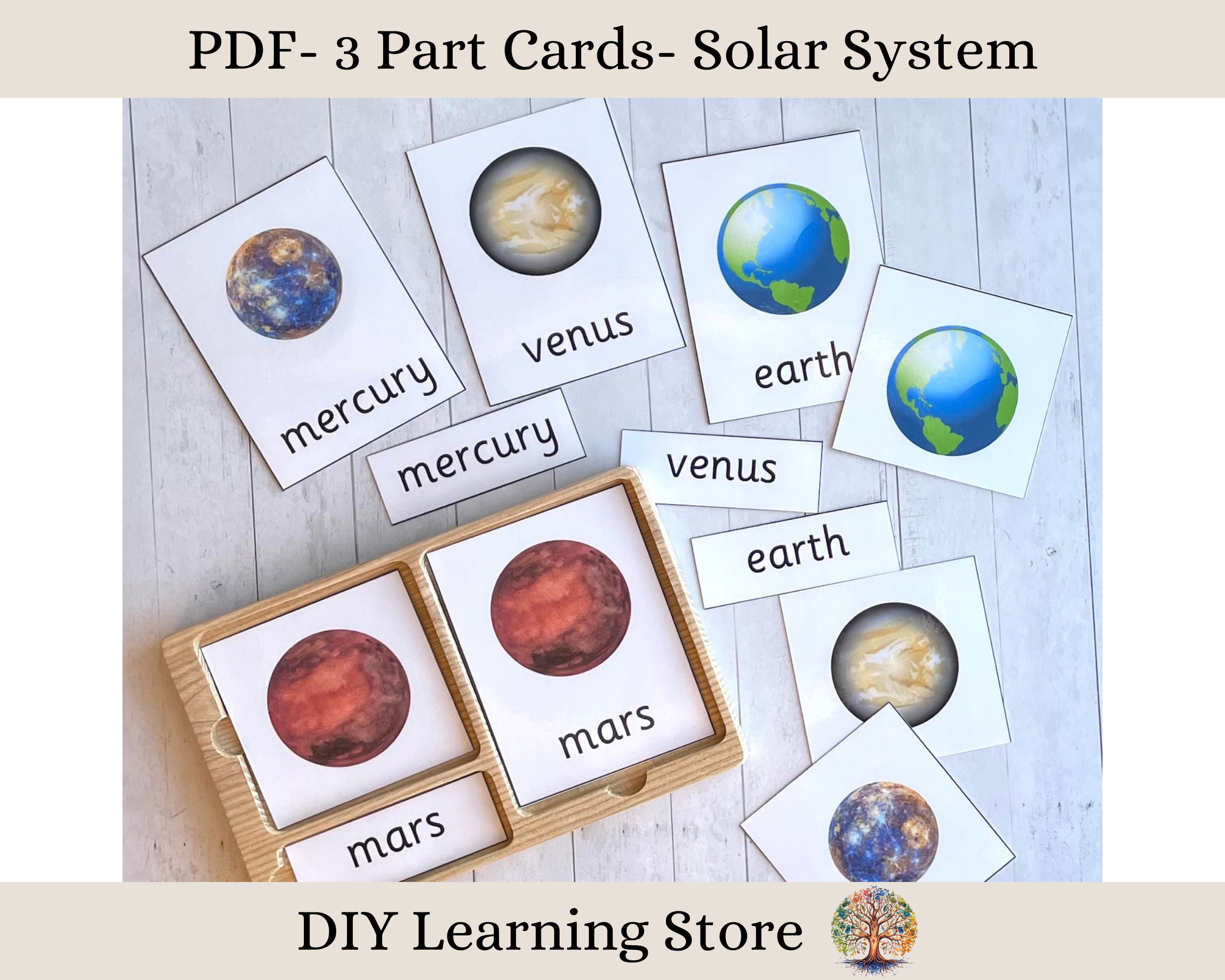 Solar System- Montessori 3 Part Flash Cards- Montessori Toys and Games ...