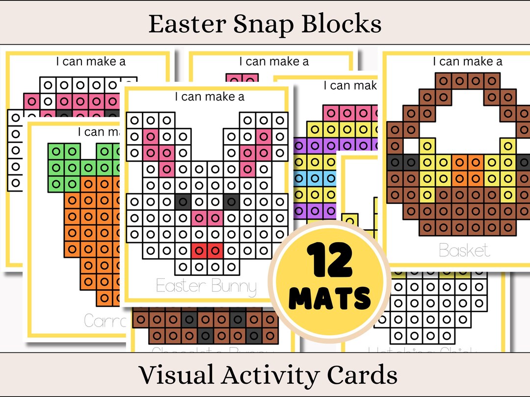 Easter Snap Block Mats- 12 Visual Cards- Preschool, Kindergarten, 1st ...