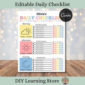 Editable Kids Daily Routine Planner - Morning, Afternoon, Evening ...