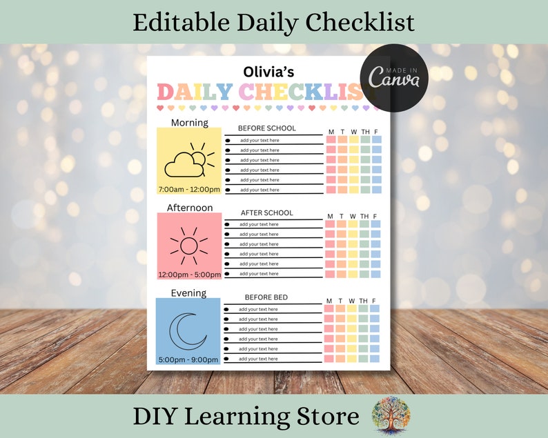 Editable Kids Daily Routine Planner - Morning, Afternoon, Evening ...