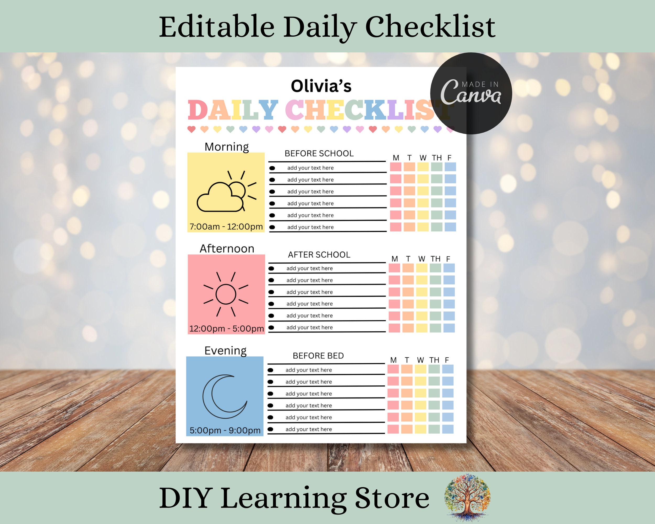 Editable Kids Daily Routine Planner - Morning, Afternoon, Evening ...