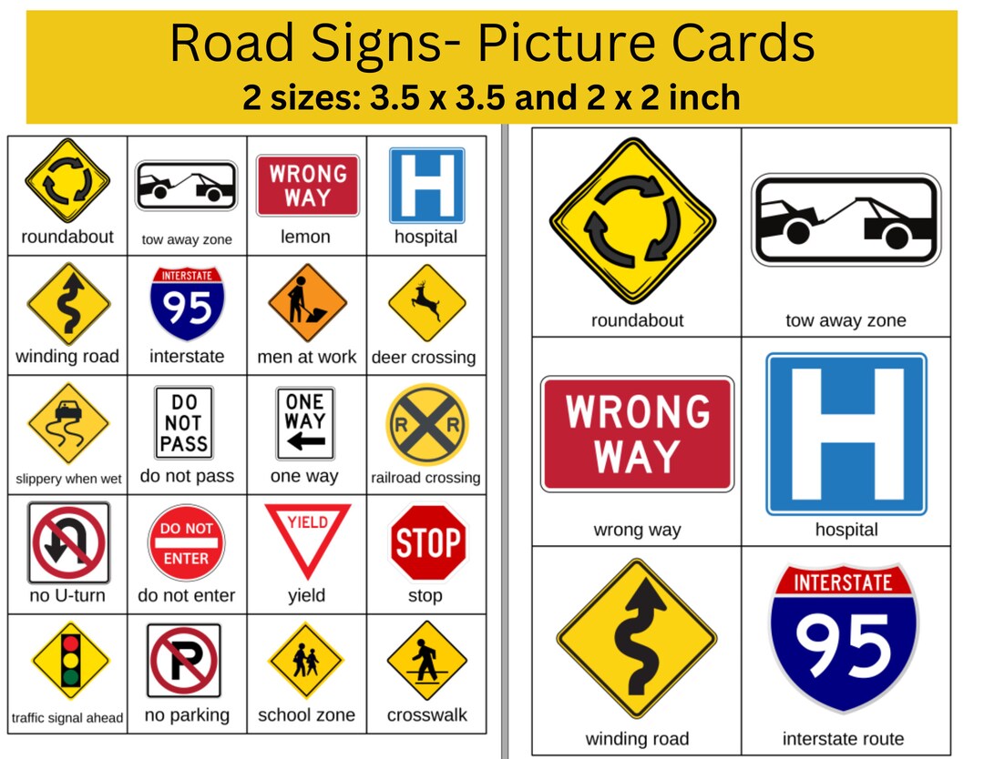 Road Signs Picture Cards PECS Labels Flashcards and more - Etsy Portugal