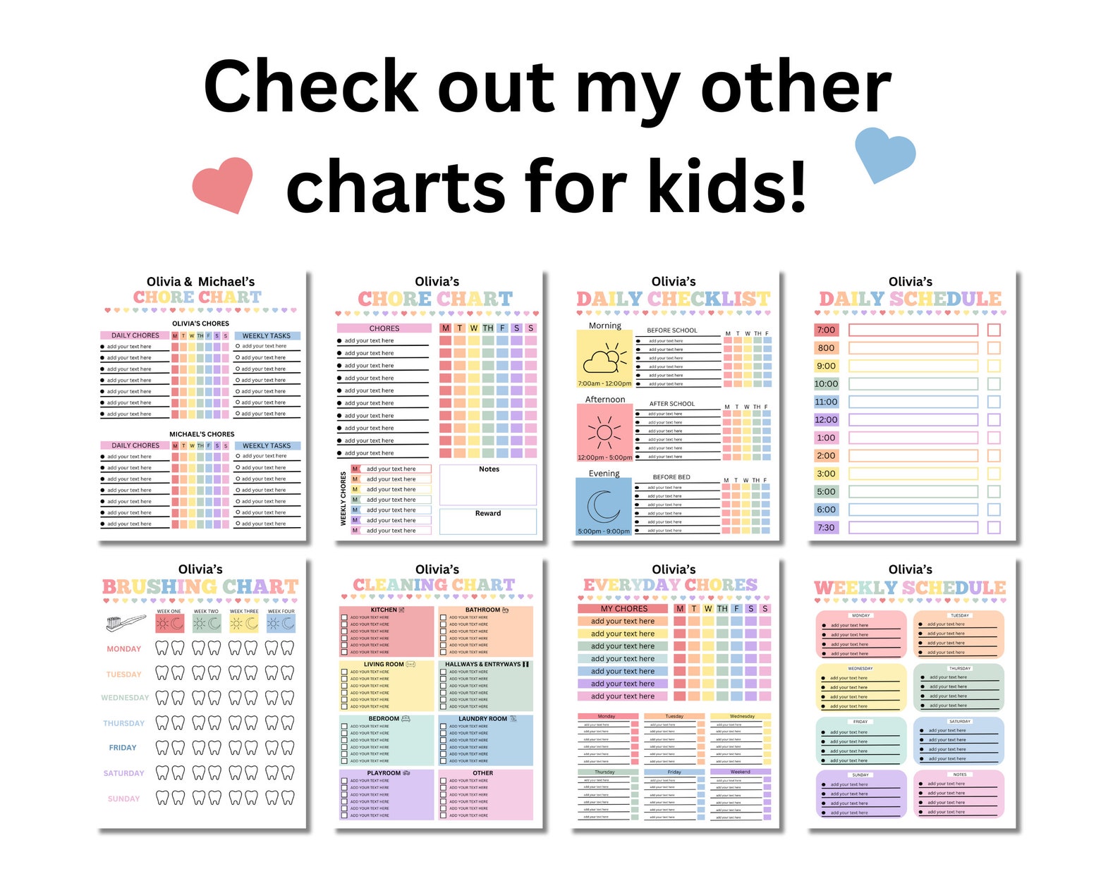 Editable Chore Chart for Two Kids | Canva Template | Behavior Tracker ...