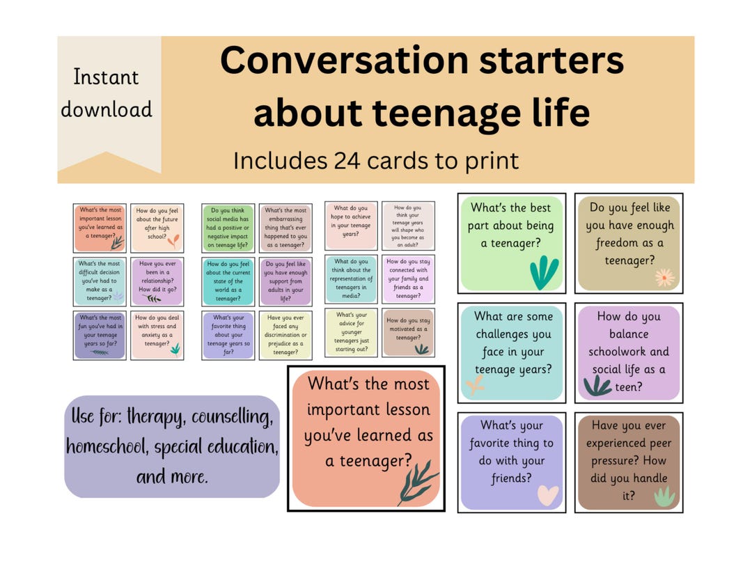 Conversation Starters About Teenage Life- PDF- Printable Discussion ...