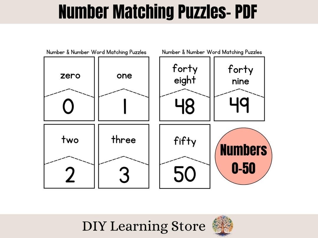 Number Matching Puzzles- Zero-fifty- 0-50 - Early Math Skills- Toddler ...