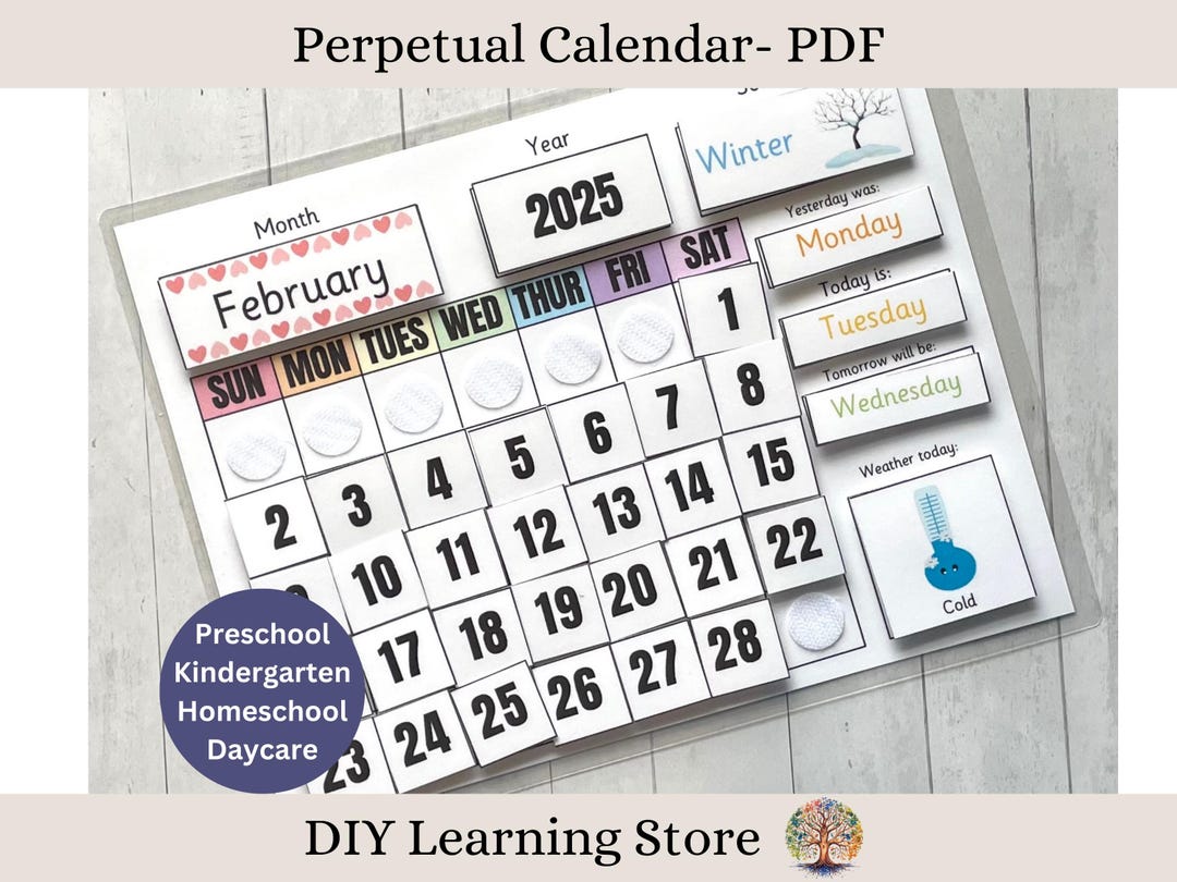 Perpetual Calendar 2025-2030- Kids Classroom Calendar- Preschool ...