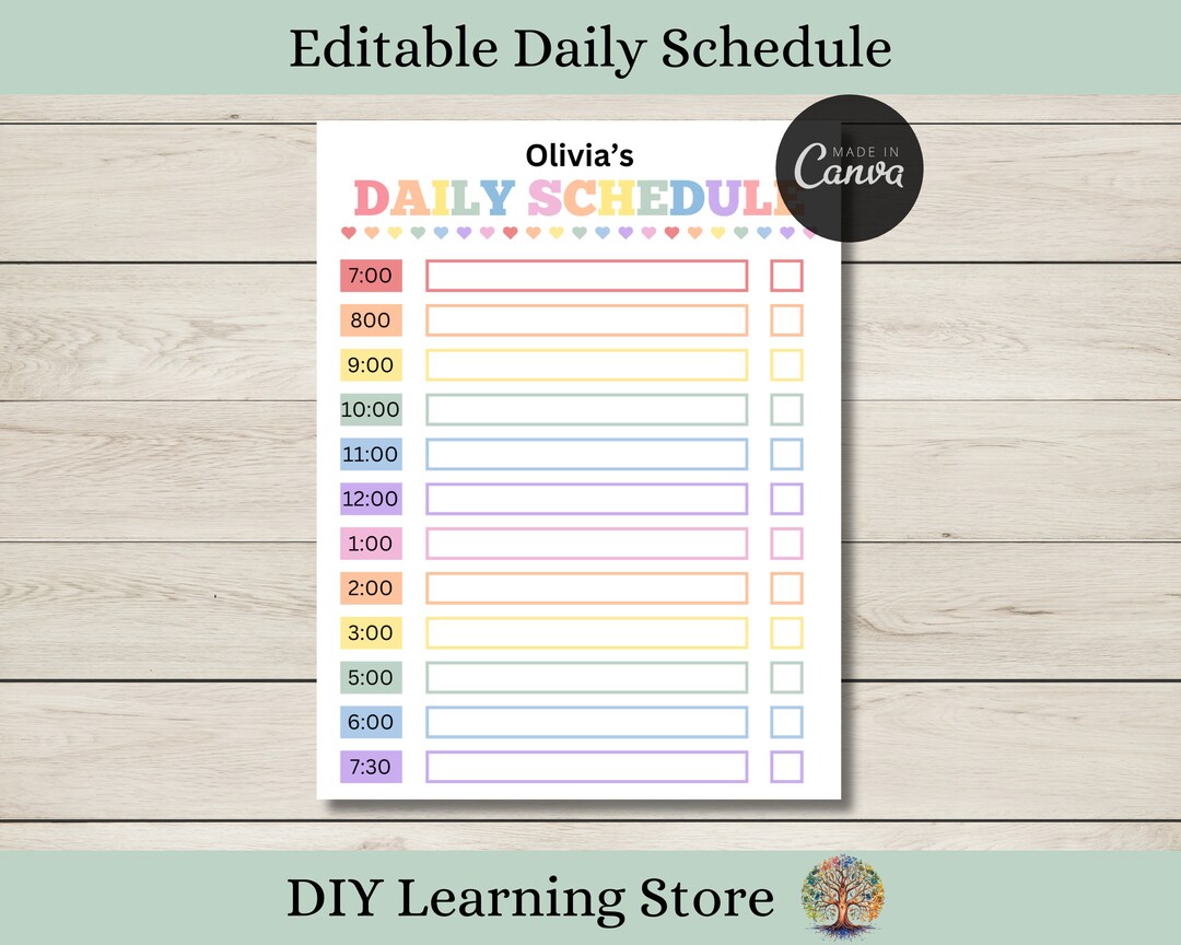 Kids Daily Schedule- Editable Canva Template- Daily Tracker- Task ...
