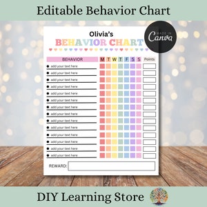 Editable Behavior Chart for Kids | Printable, Editable, Canva | Good ...