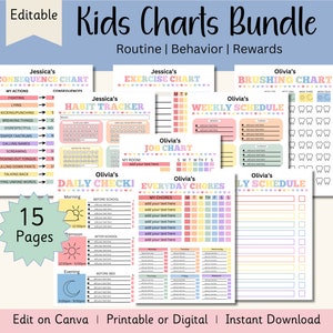 Editable Kids Charts, Chores, Reward, Allowance, Habit Tracker, School ...