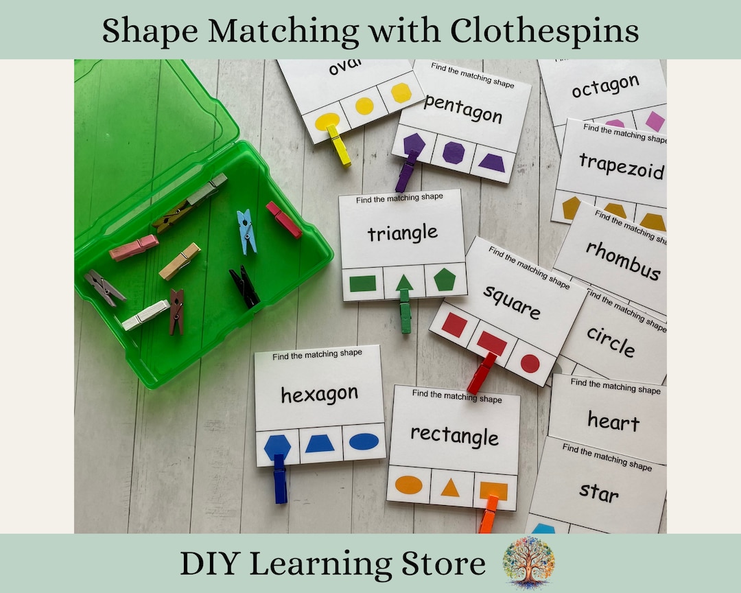 Shape Matching With Clothespins-activity Set- Montessori Learning Toy ...