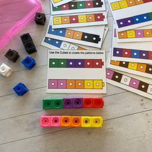 Colored Cube Patterns Task Box Activity Set- Montessori Learning Toy ...