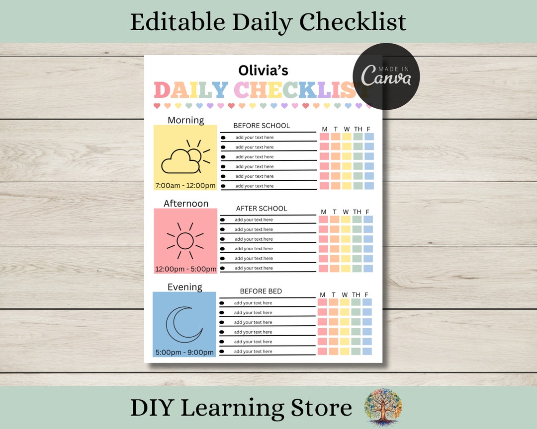 Editable Kids Daily Routine Planner - Morning, Afternoon, Evening ...