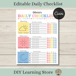 Editable Kids Daily Routine Planner - Morning, Afternoon, Evening ...
