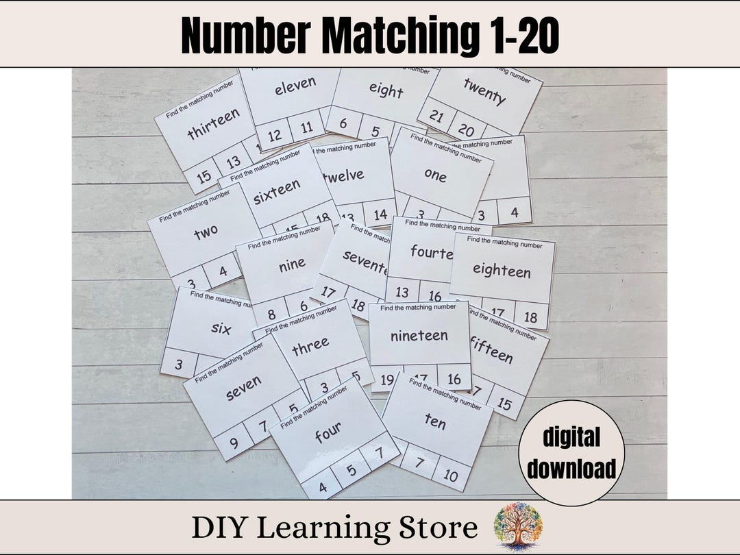 Number Matching 1-20 Task Box Activity Set- Montessori Learning Toy for ...