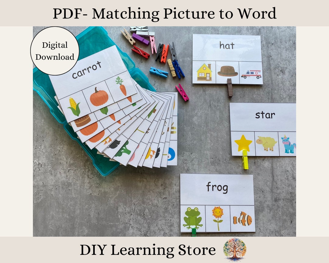 Matching Pictures to Words-clothespin Activity Cards- Instant Download ...