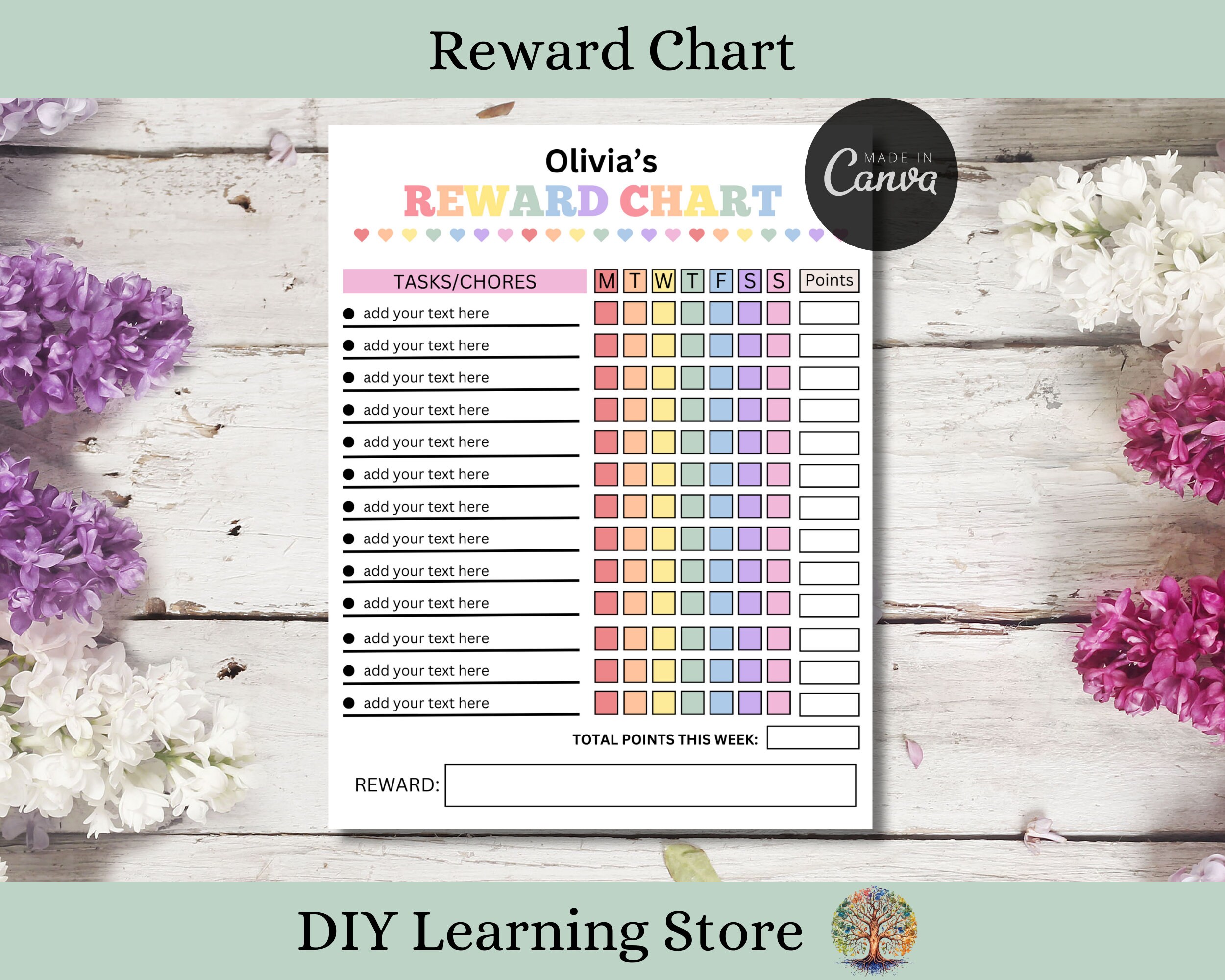 Kids Reward Chart- Editable Canva Template- Printable and Reusable- Job ...