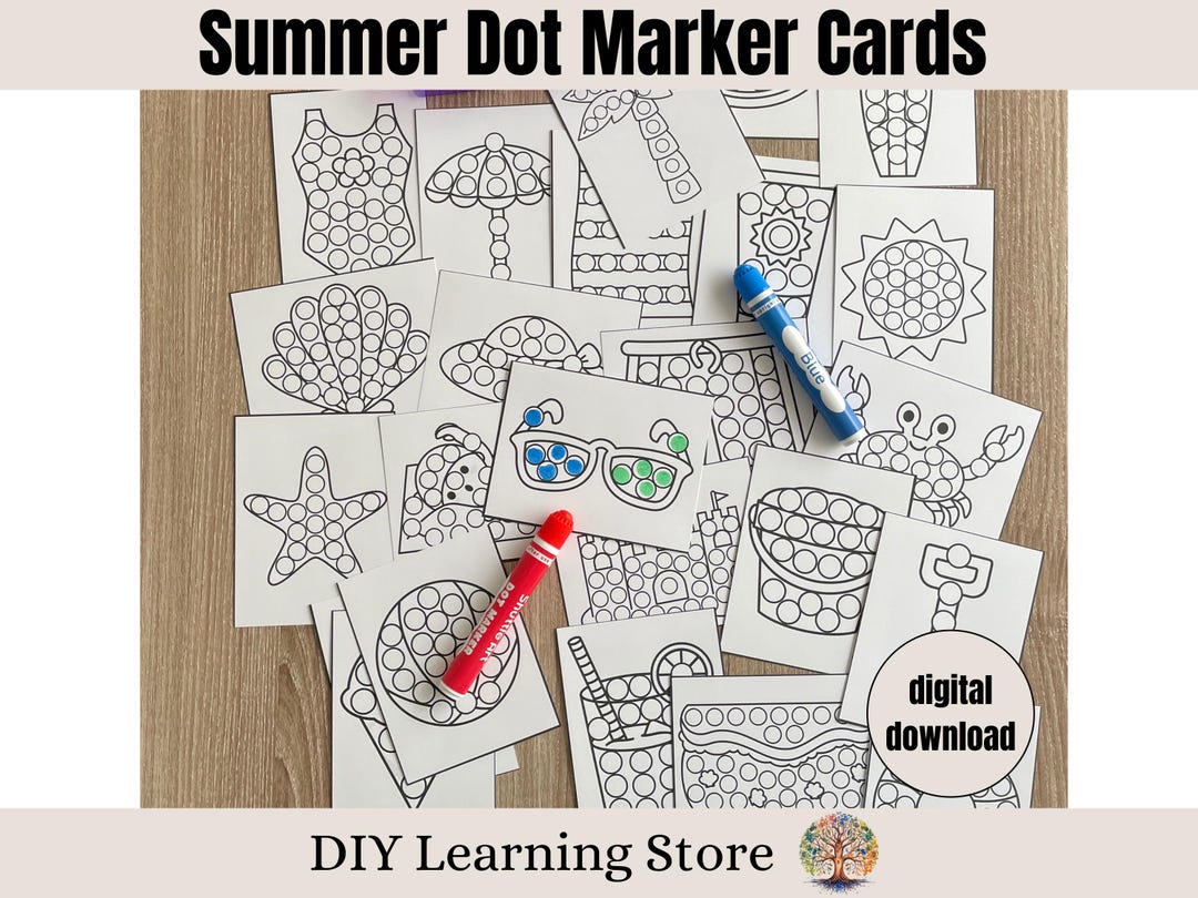 Dot Marker Coloring Pages- Summer Themed Cards- Toddler Activities ...