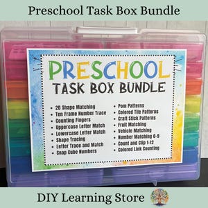 Preschool Activity Bundle- 16 Task Box Learning Activities and Carrying ...