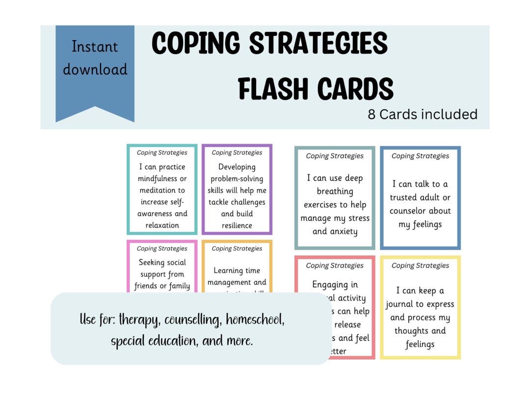Coping Strategies Flash Cards- PDF- Printable Cards for Stress and ...