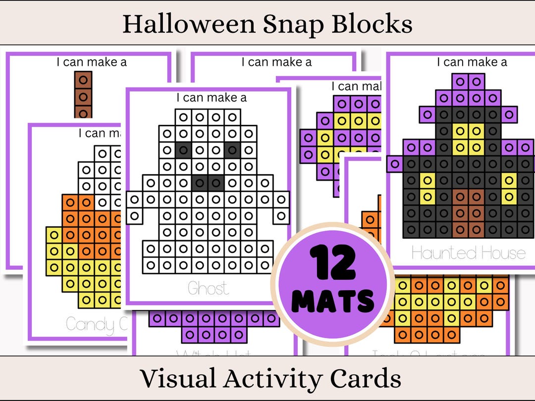 Halloween Snap Block Mats- 12 Visual Cards- Preschool, Kindergarten ...