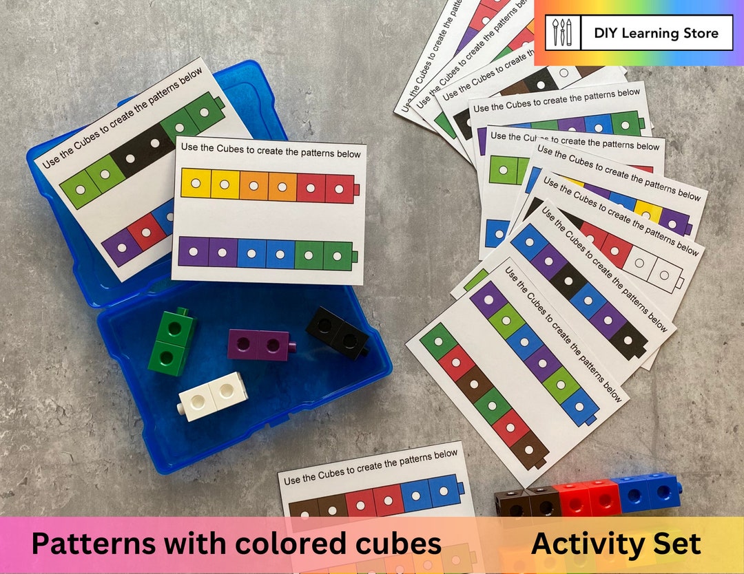 Colored Cube Patterns Task Box Activity Set Montessori - Etsy