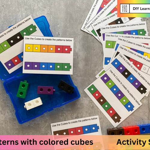 Patterns With Colored Tiles Task Box Activity Set - Etsy