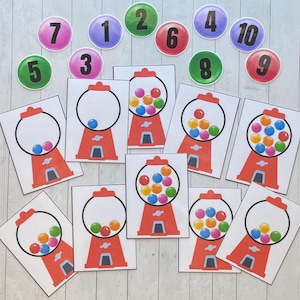 Gumball Counting 1-10- Toddler Activity Cards- Matching Activity ...