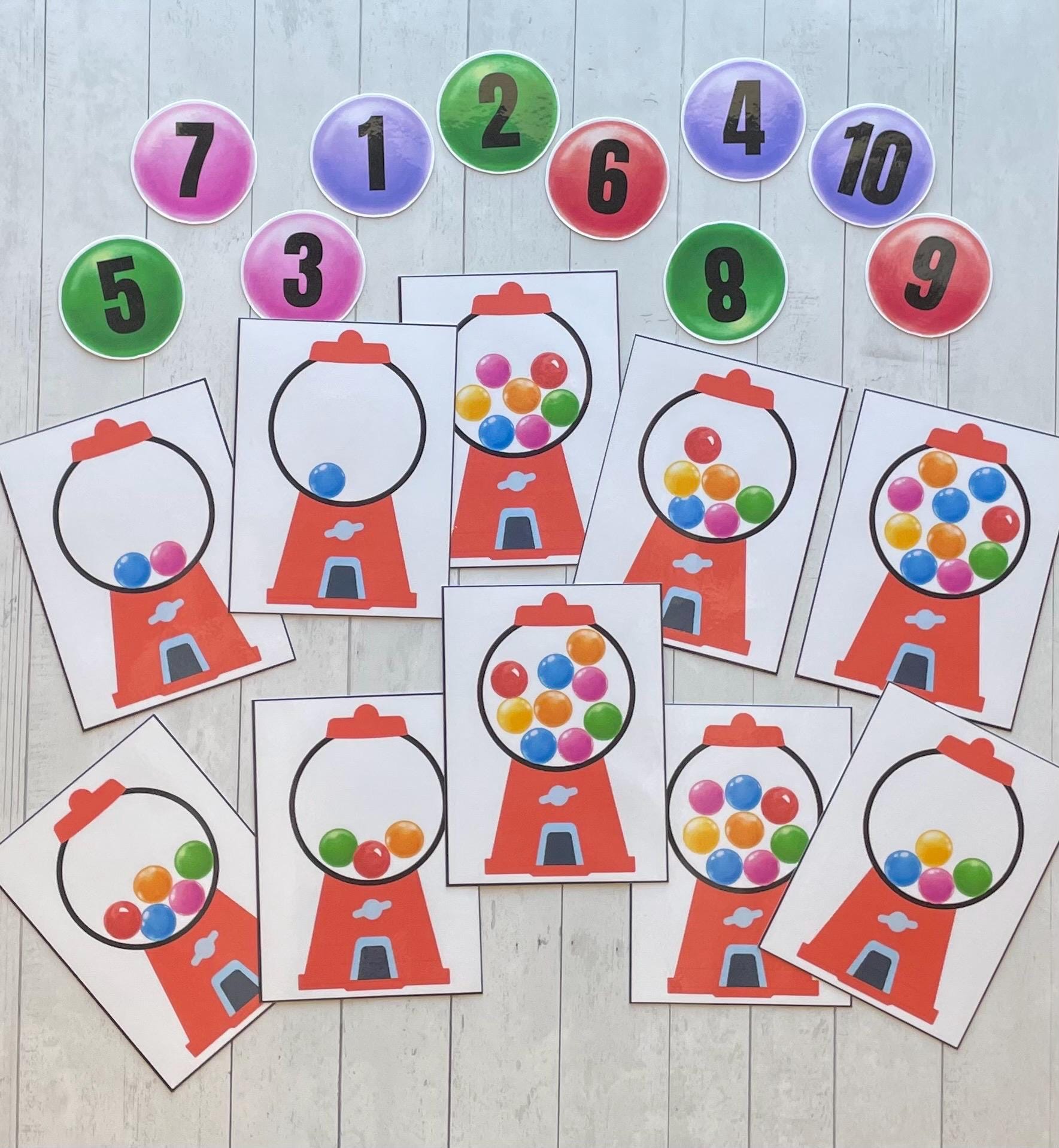 Gumball Counting 1-10- Toddler Activity Cards- Matching Activity ...
