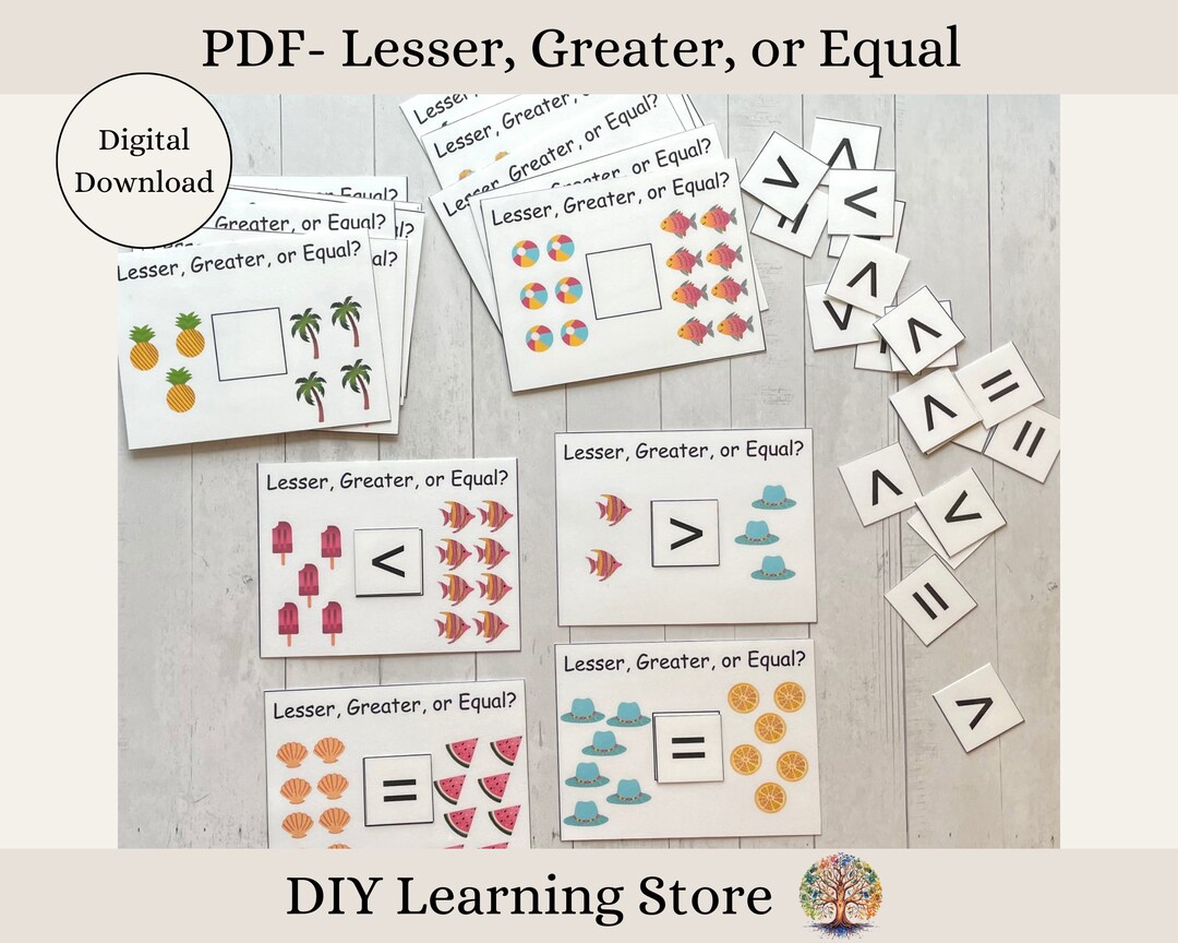 Montessori Math Task Cards, Greater, Lesser, Equal (PDF) - Etsy