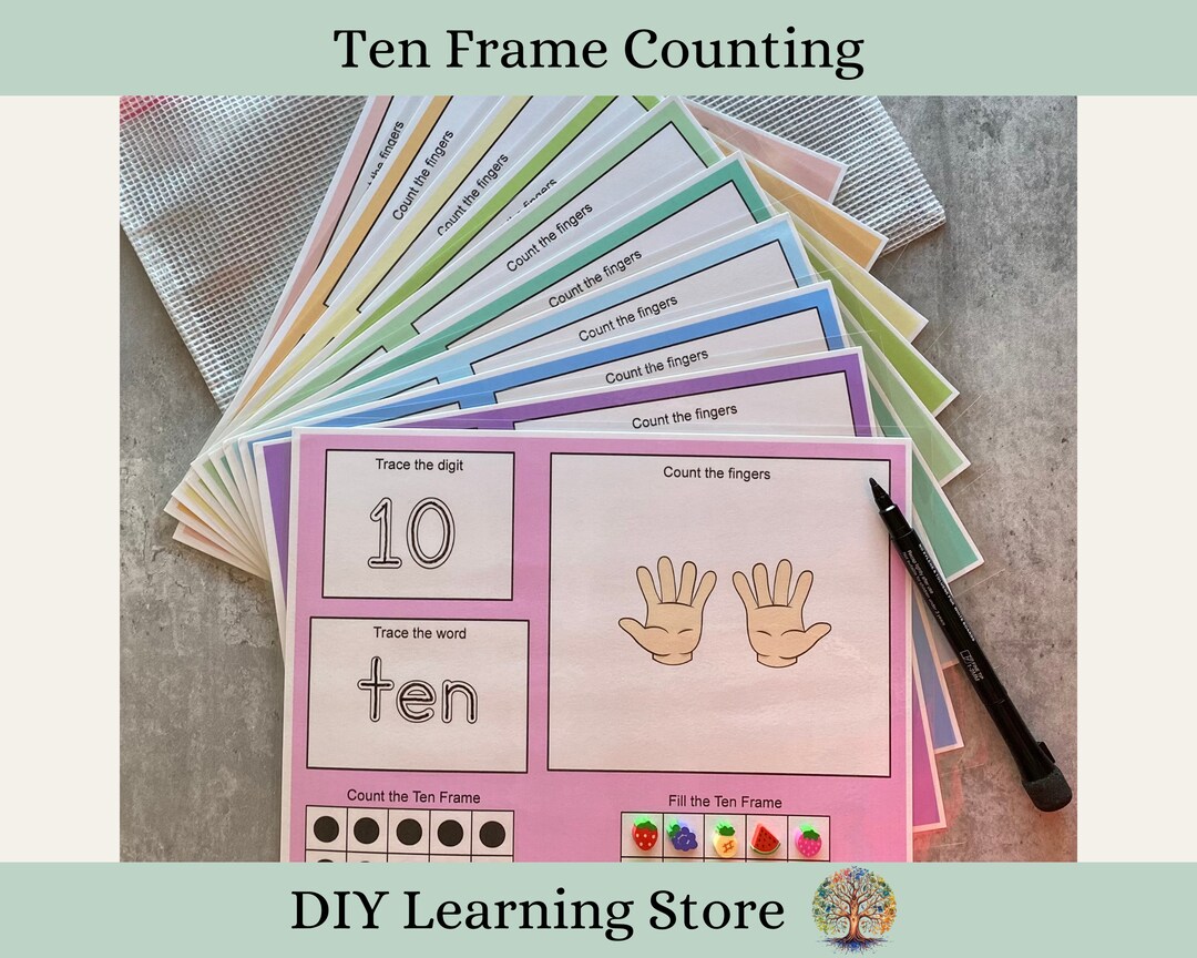 Ten Frame Counting Learning Mat Activity Set- Montessori Learning Toy ...