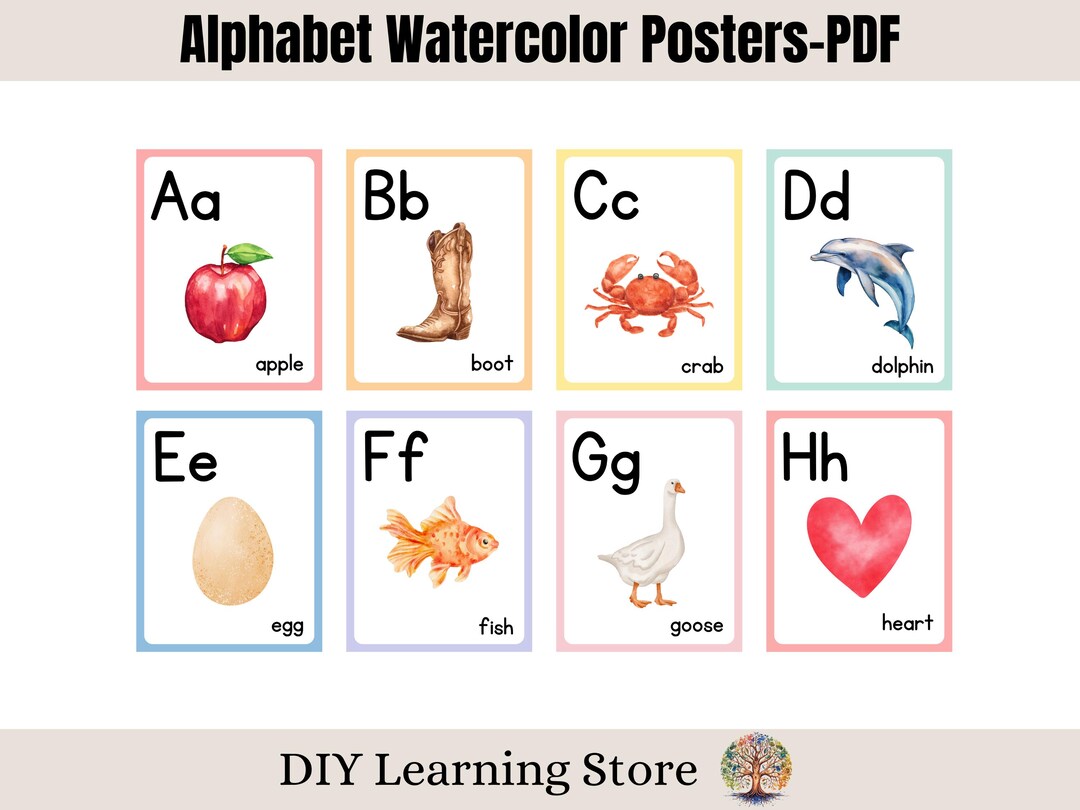 Alphabet Watercolor Posters- Large Format- Classroom Posters- Nursery ...