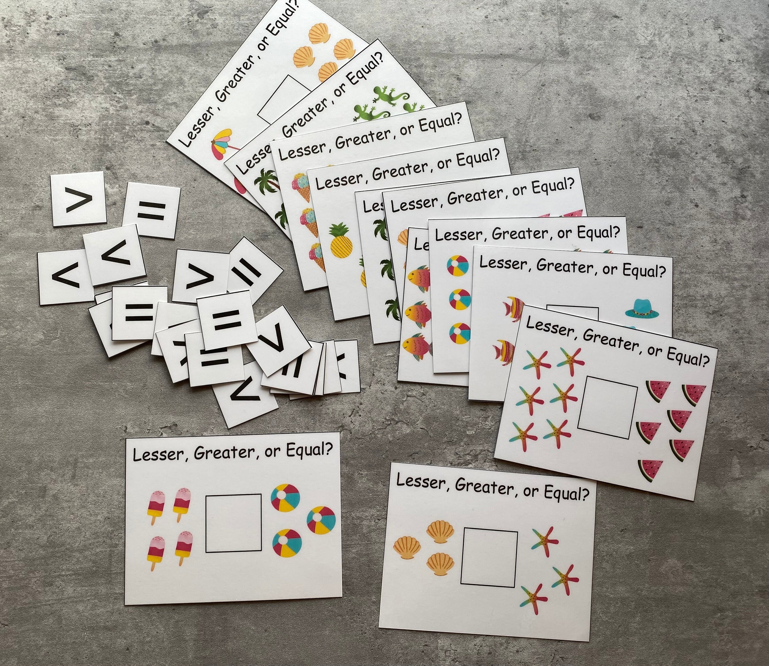 Montessori Math Task Cards, Greater, Lesser, Equal (PDF) - Etsy