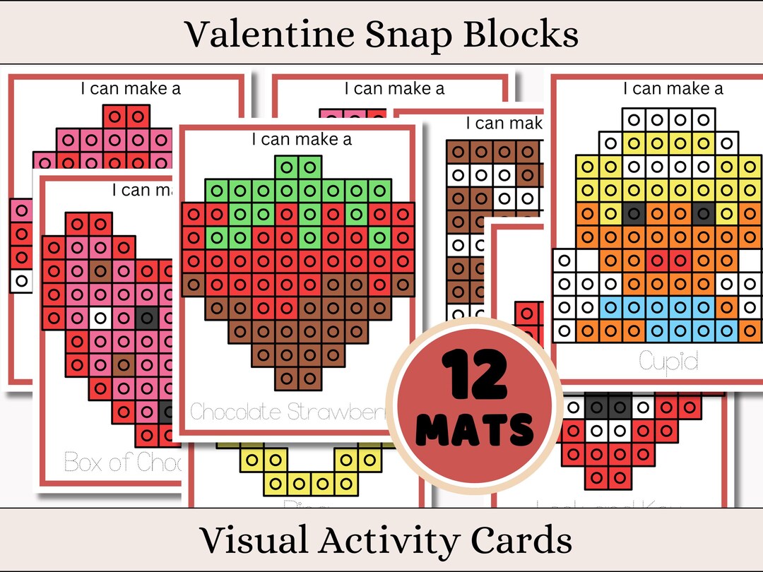 Valentine's Day Snap Block Mats- 12 Visual Cards- Preschool ...