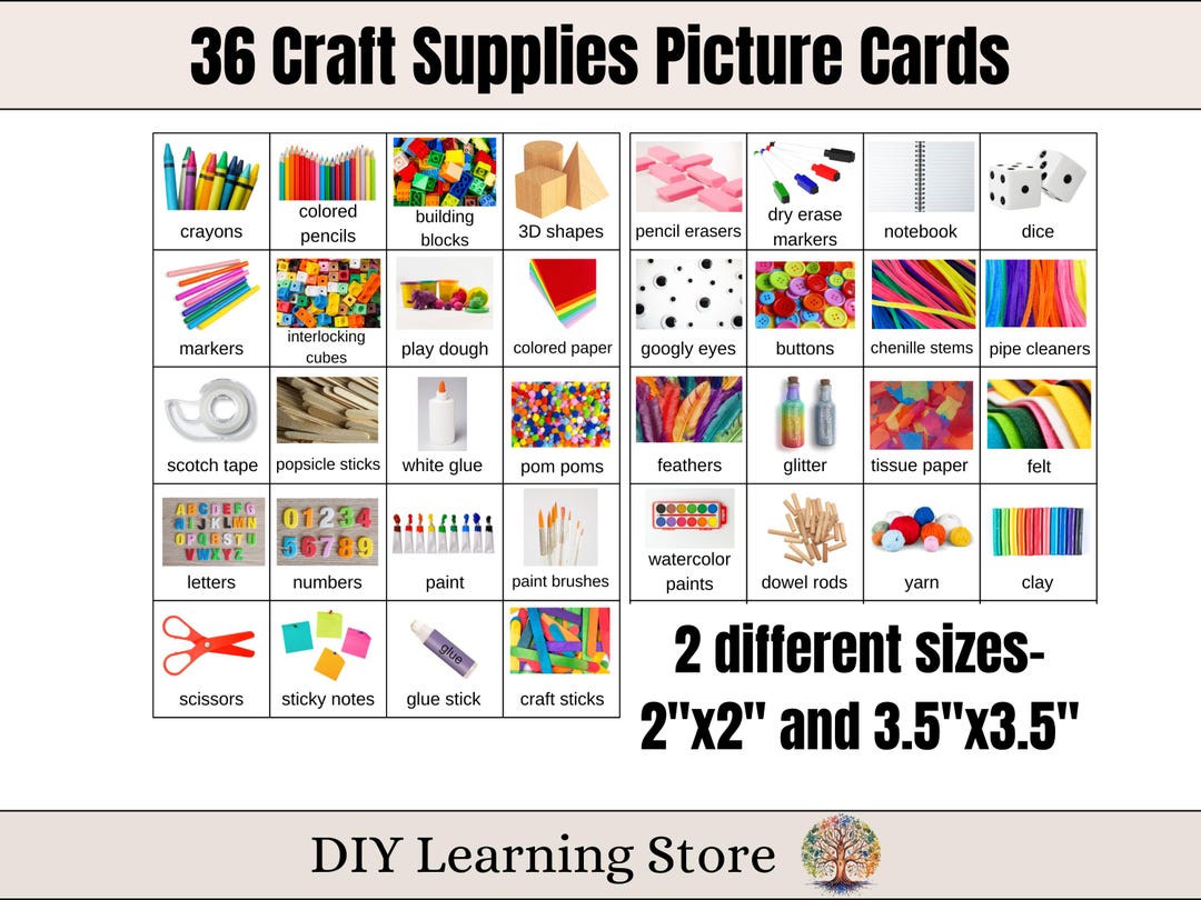 36 Craft Supplies Picture Cards- Visual Aid- Communication Board- Flash ...