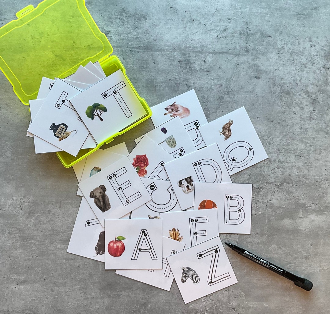 Letter Tracing Activity Cards With Beginning Sounds Pictures-task Box ...