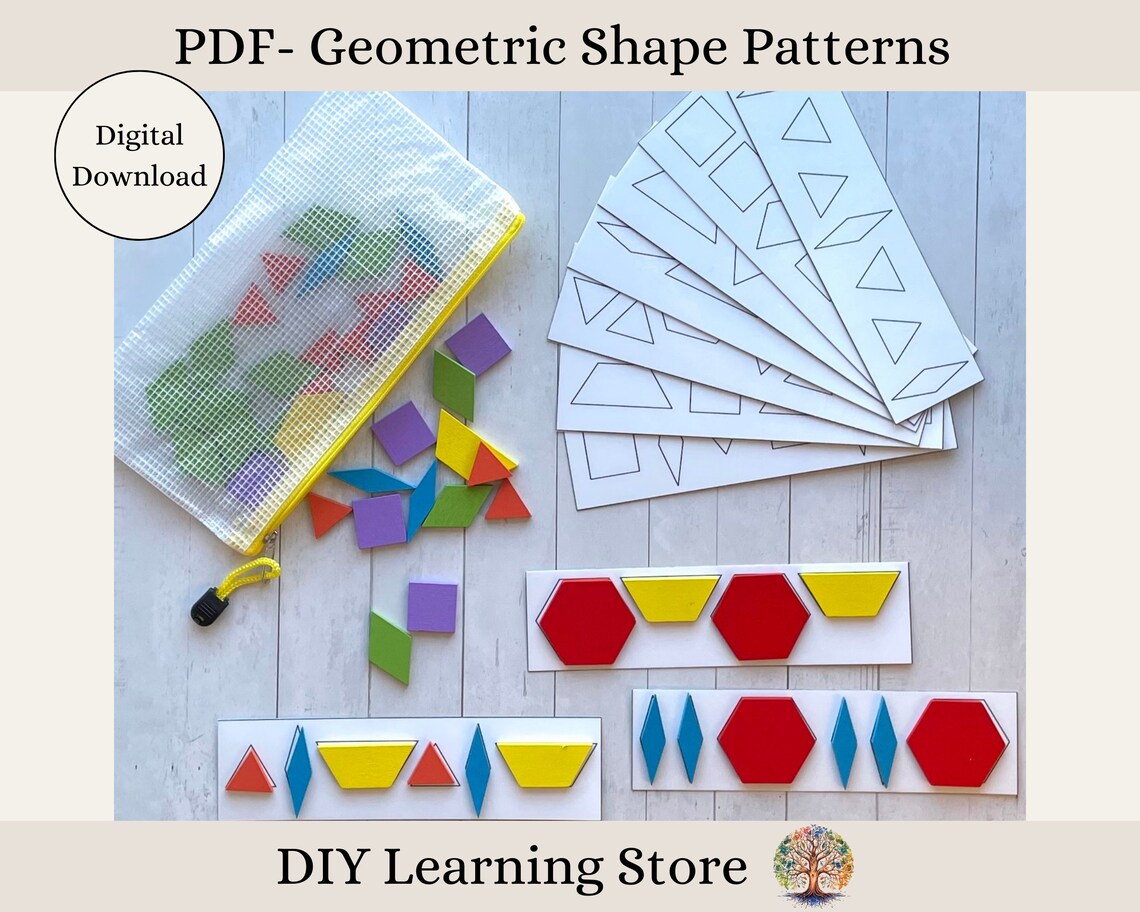 Patterns With Geometric Shapes Activity Cards- Montessori Learning Toy ...