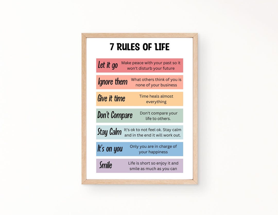 7 Rules of Life Poster Mental Health Prints Therapy Office Décor ...
