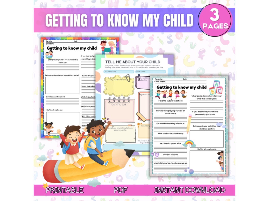 Getting to Know My Child Printable PDF Worksheet Instant Download ...