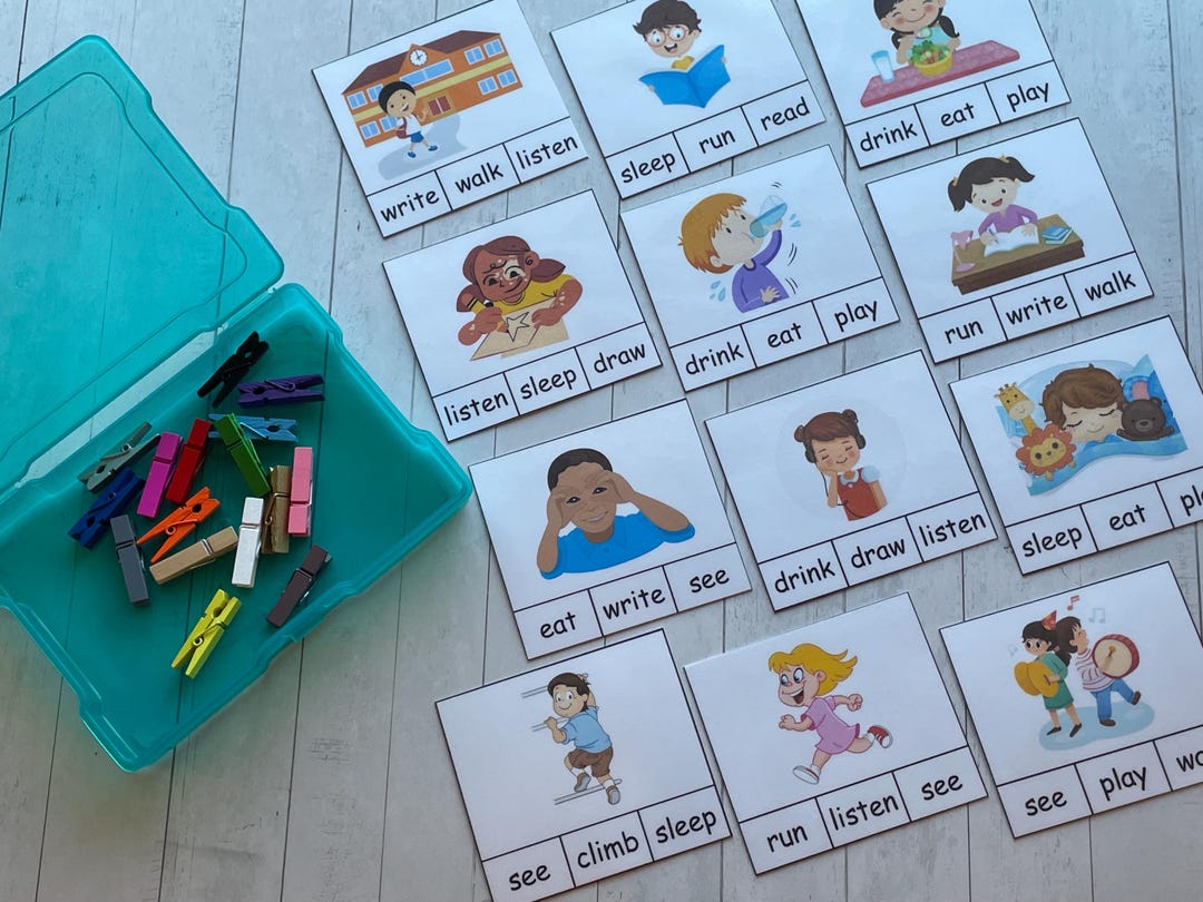 Action Verbs Learning Cards – Task Box Activity Set, Special Education ...