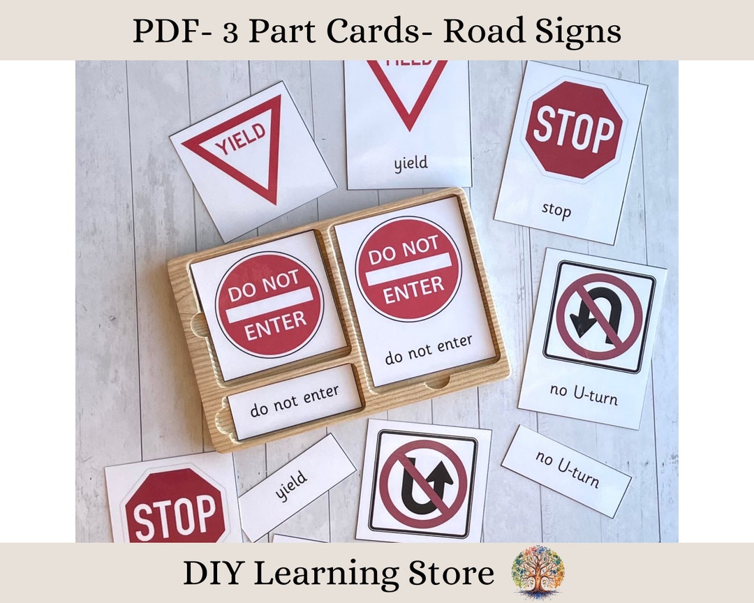 Road Signs- Montessori 3 Part Flash Cards- Instant Download- Editable ...
