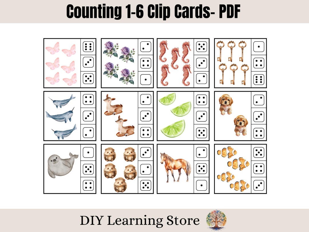 Counting 1-6 Clip Cards Learning Activity Set- Toddler, Preschool ...