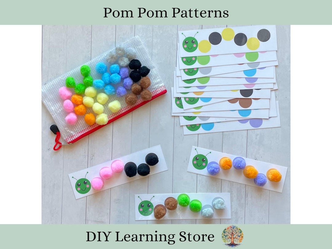 Pom Pom Patterns Activity Set- Montessori Learning Toy for Preschool ...