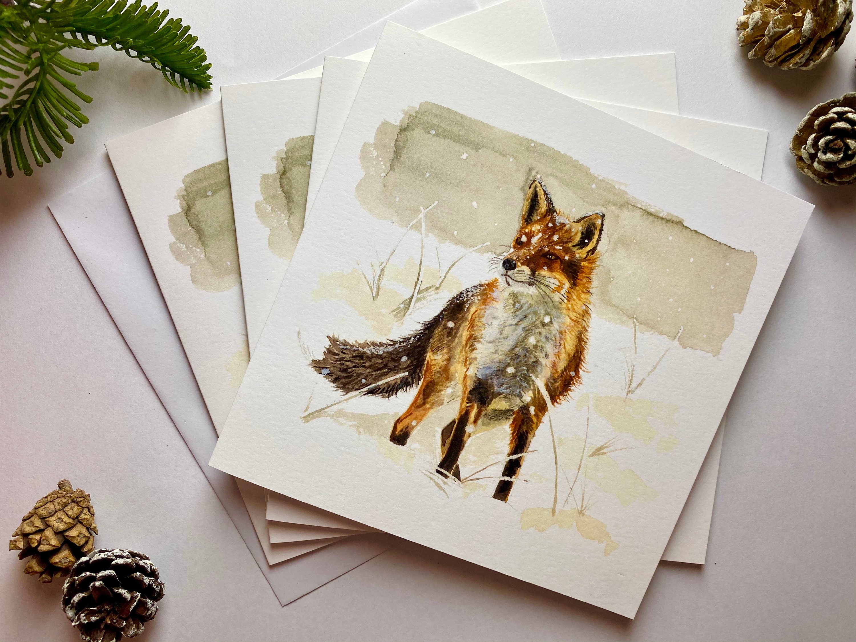 Fox Card, Snowy Fox Card, Watercolour Christmas Card, Blank Fox Card ...