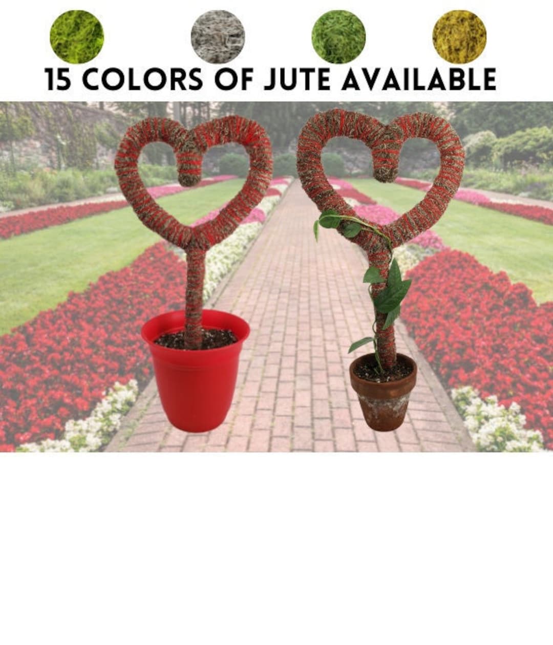 Heart Spanish Moss Trellis: Handmade Plant Support Stake With Floral ...