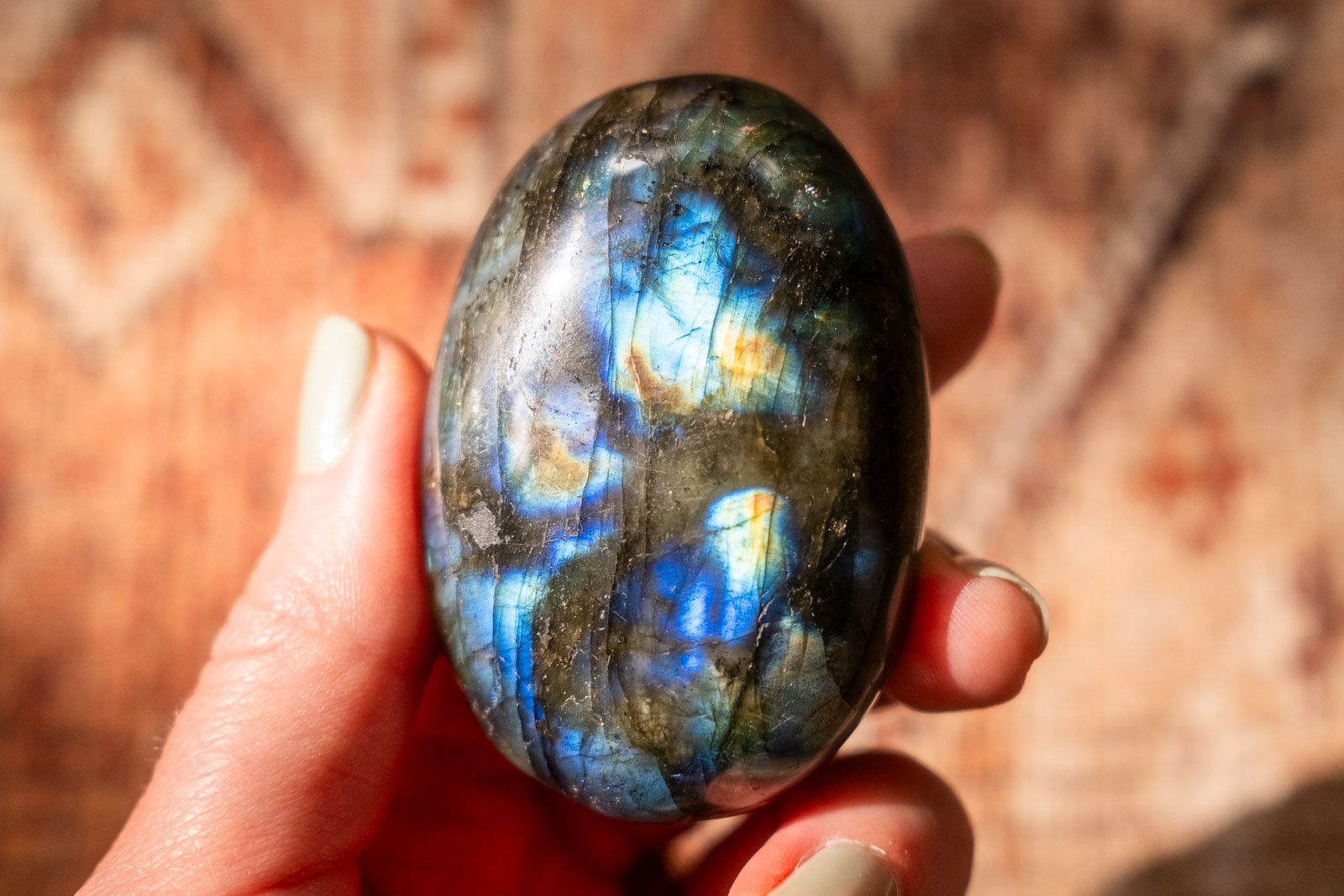Polished Yellow Labradorite Palm Stone, Medium Crystal, Yellow Flash ...